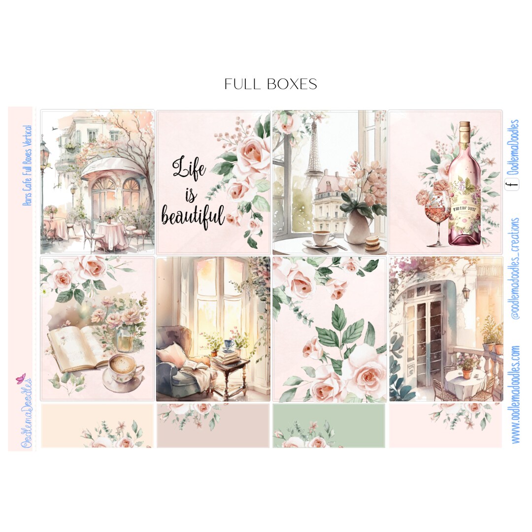 Paris Café | Standard Vertical Planner Stickers, Floral, Pink, Café ...