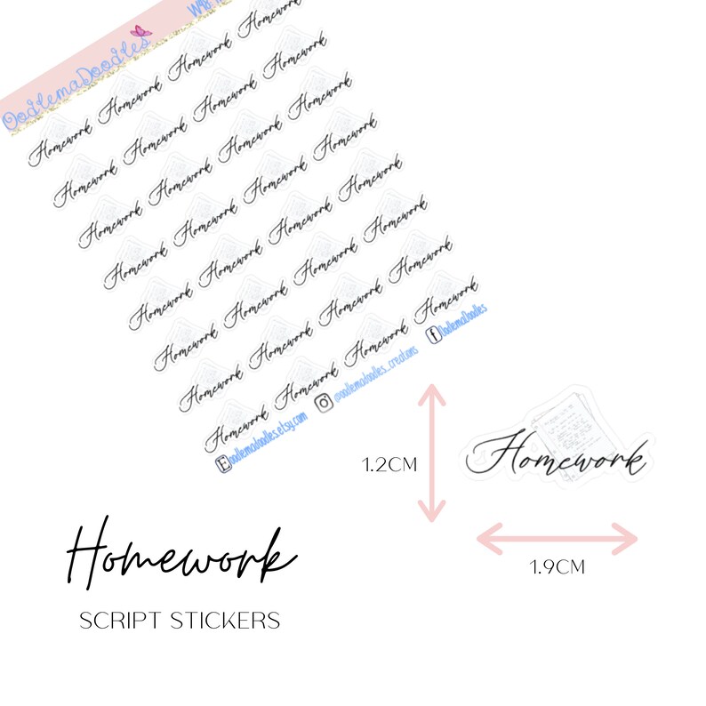 Homework Script Stickers Calligraphy School Planner - Etsy UK