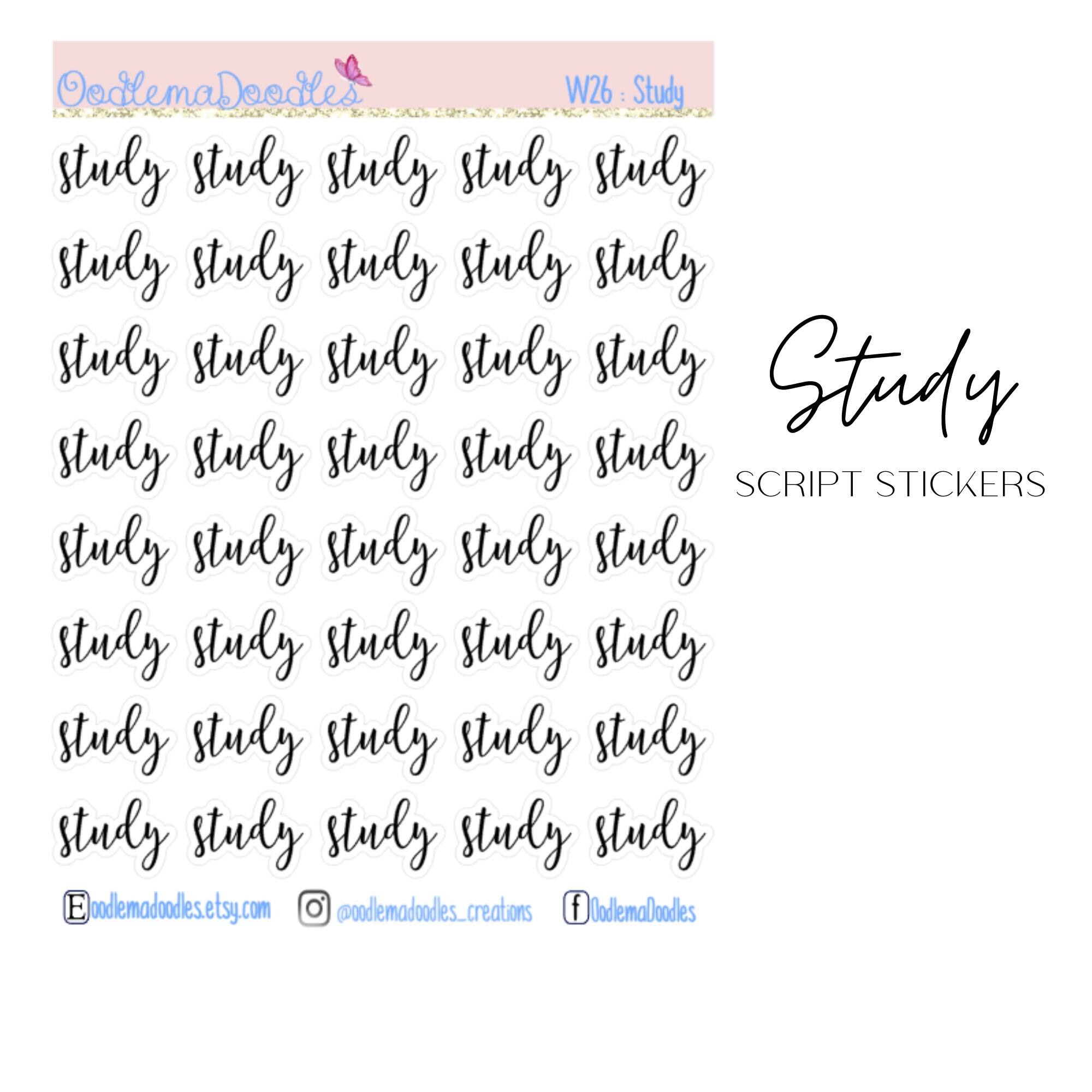 Study Script Stickers Planner Stickers Words Calligraphy - Etsy UK