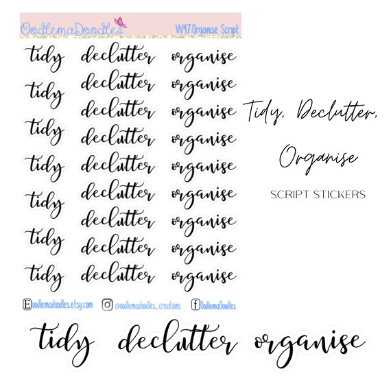 Tidy Decluttering Organise Script Stickers Planner | Etsy UK