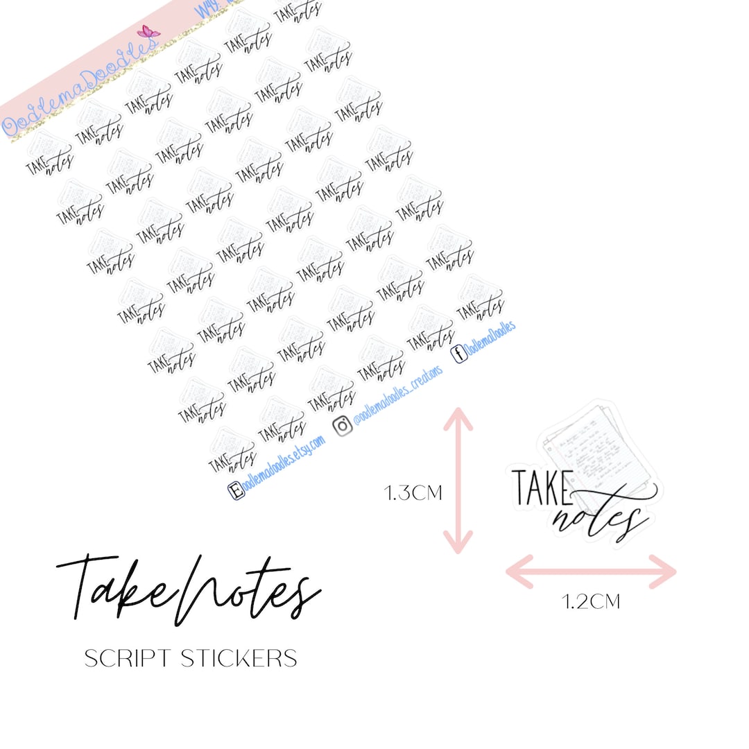 Take Notes Script Stickers | Calligraphy, Study, Planner Stickers ...