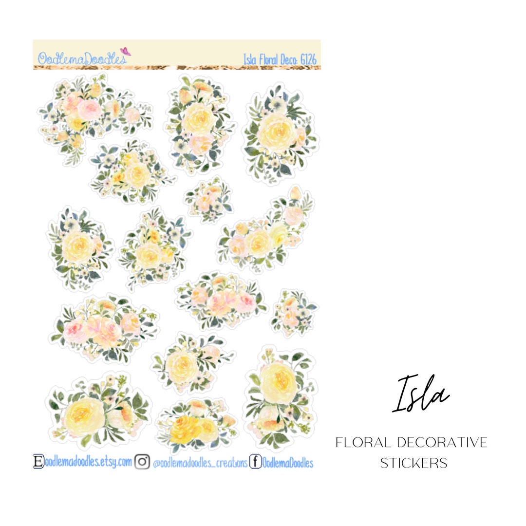 Isla | Decorative Planner Sticker, Spring, Summer, Floral, Yellow Rose ...