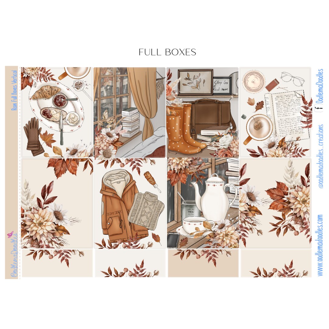 Rain | Standard Vertical Planner Stickers, Floral, Autumn, Fall, Rainy ...