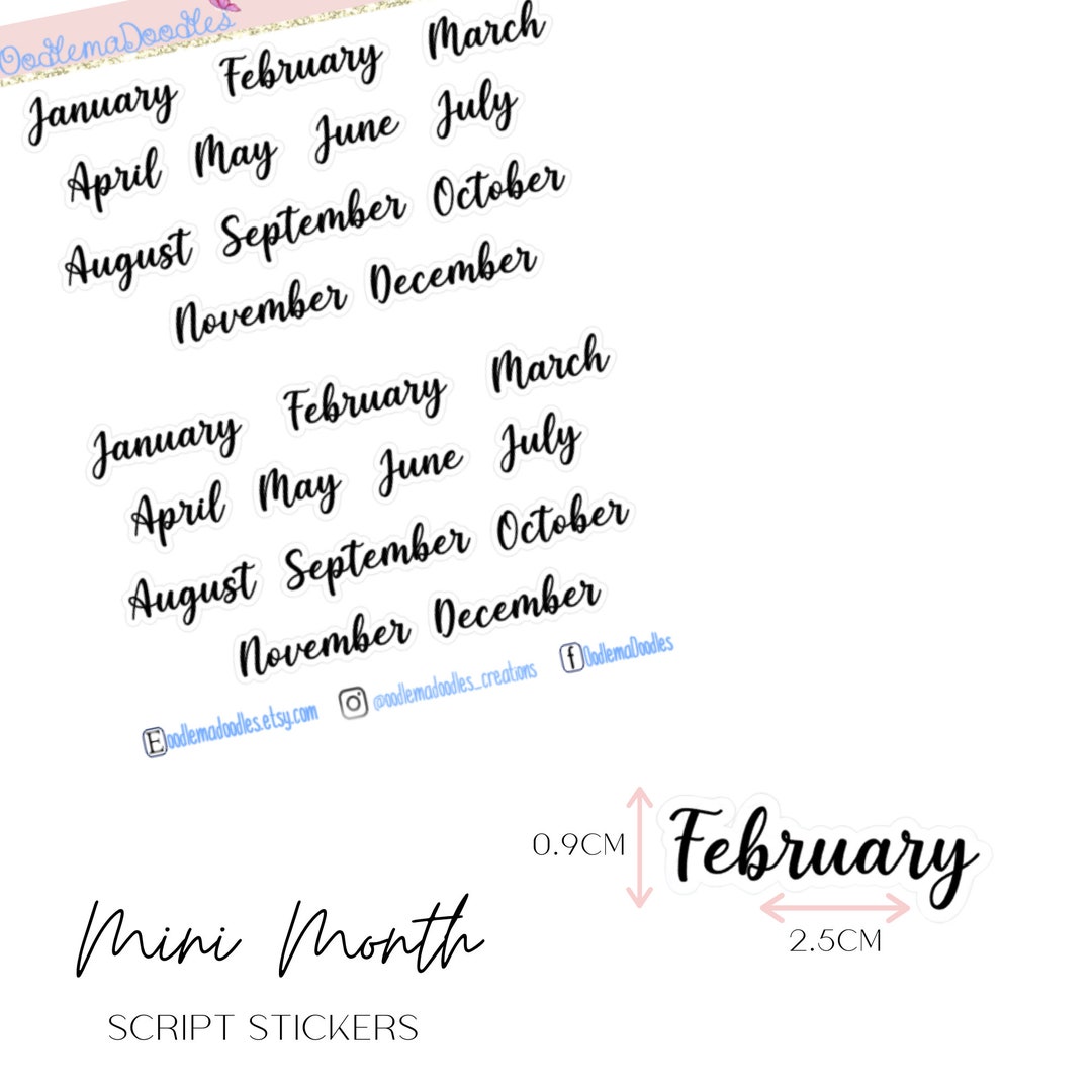 Mini Month Script Stickers | Calligraphy, Planner Stickers ...