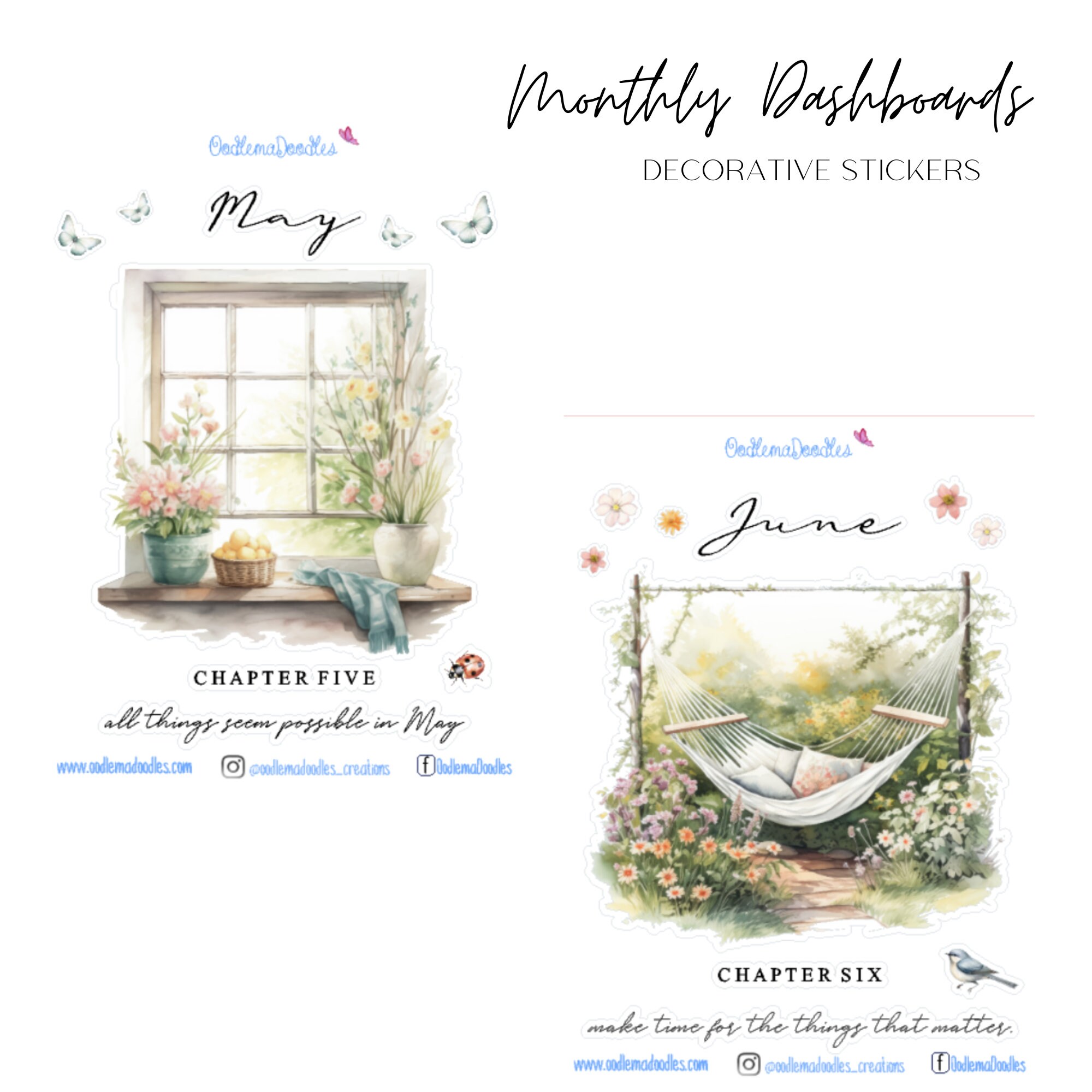 Monthly Decorative Dashboards Planner Stickers, Vertical, Happy Planner ...