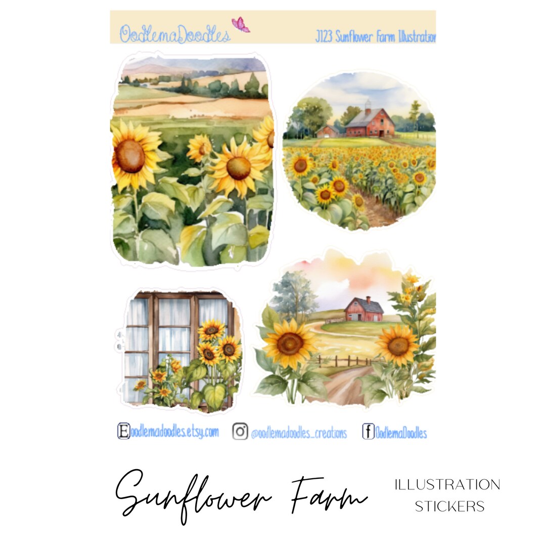 Sunflower Farm | Illustration Planner Sticker, Yellow, Sunflowers ...