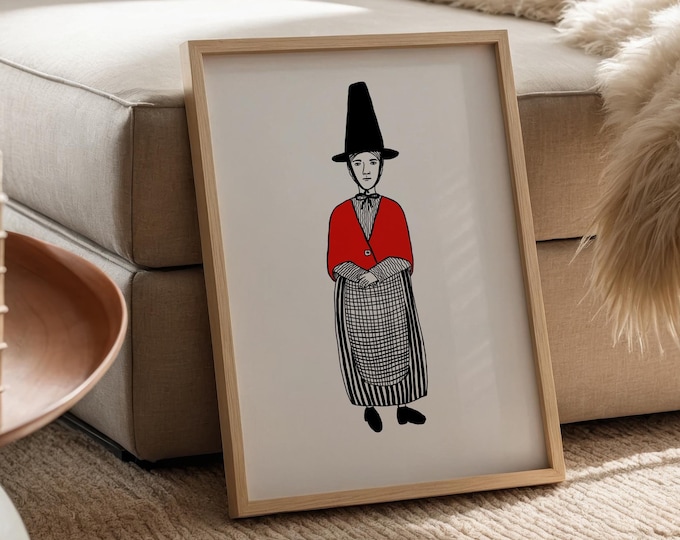 Printable Welsh Lady, Traditional Welsh Art, Wales Wall Art, Welsh ...