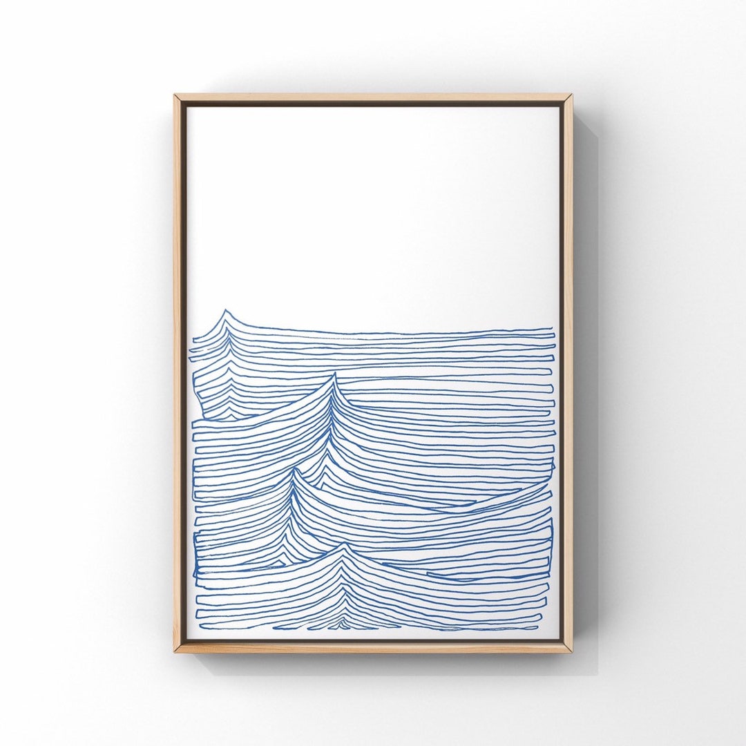 Instant Printable Ocean Art in Blue, Simple Sea Line Drawing ...
