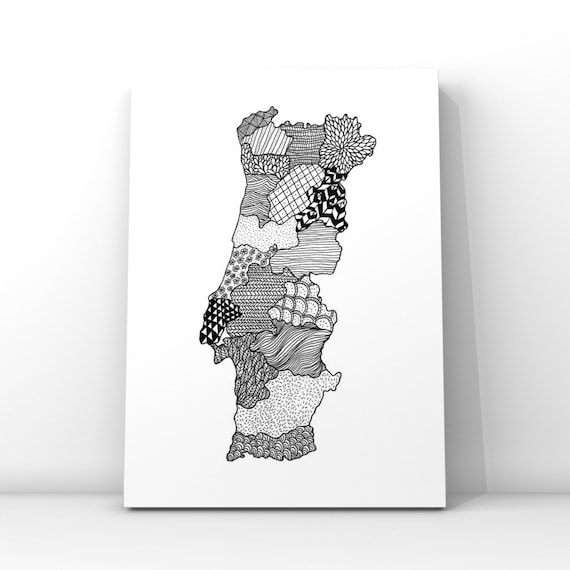 Portugal Map Printable Black & White Map Print Print at Home - Etsy
