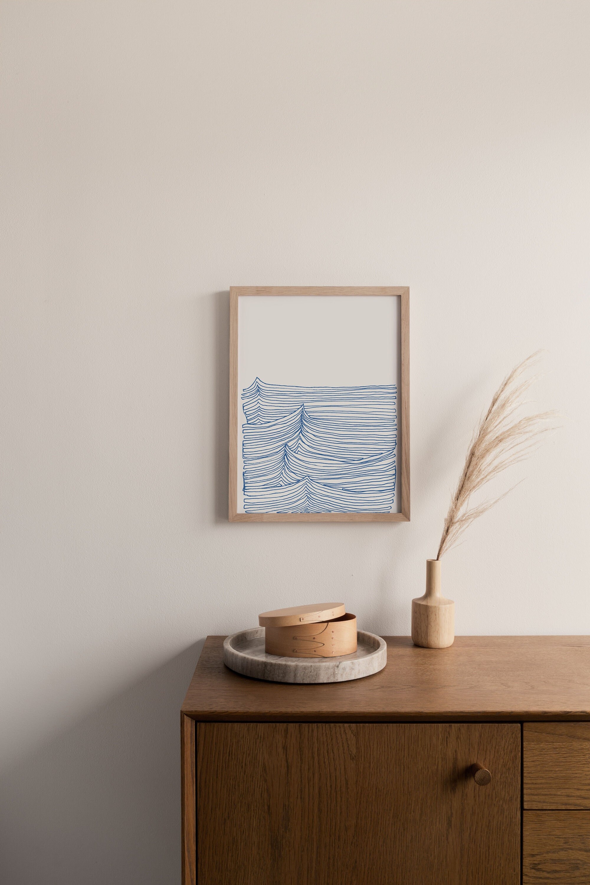 Simple Blue Line Drawing Ocean Art Print Waves Continuous - Etsy