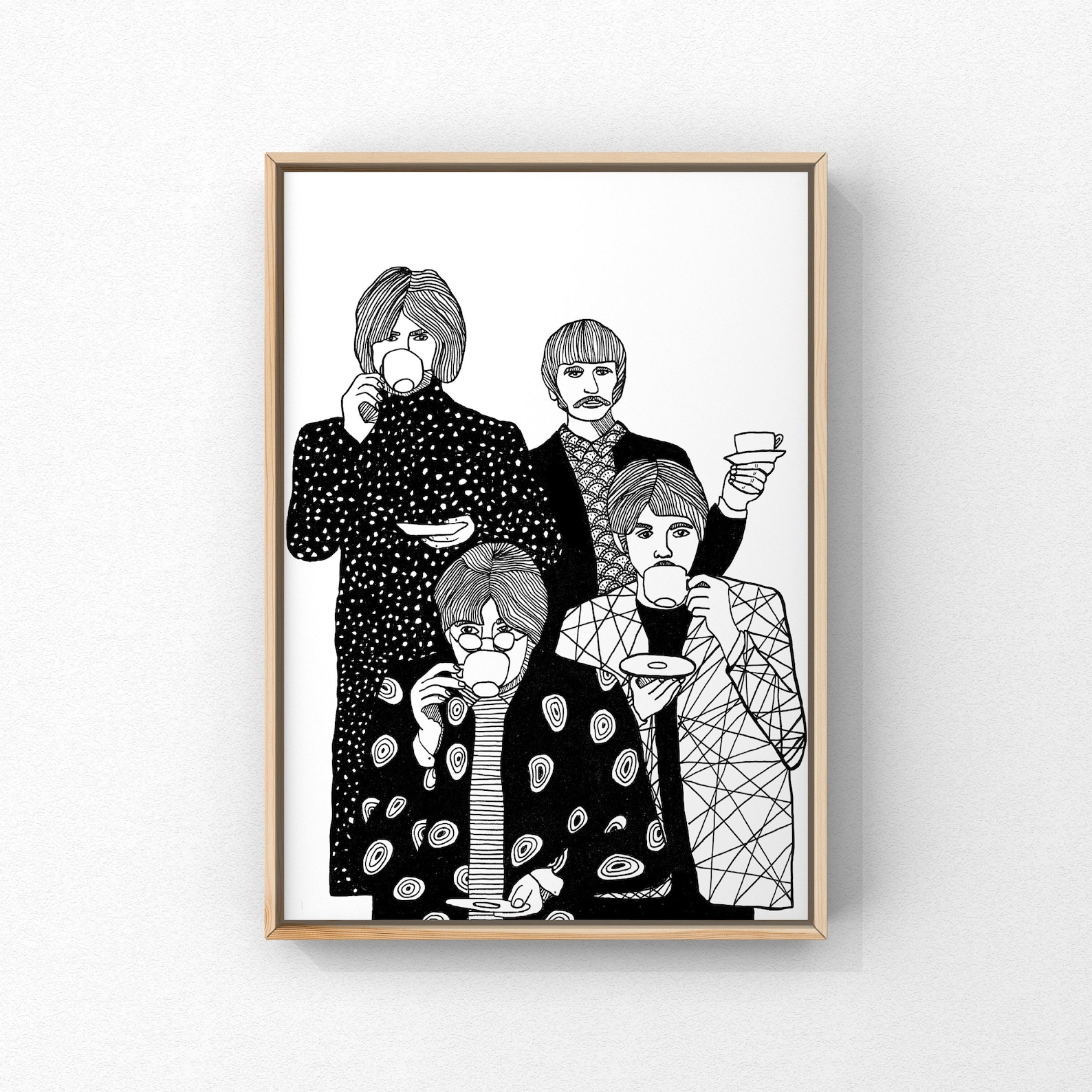 The Beatles Drinking Tea Print Black & White Home Decor Gift - Etsy