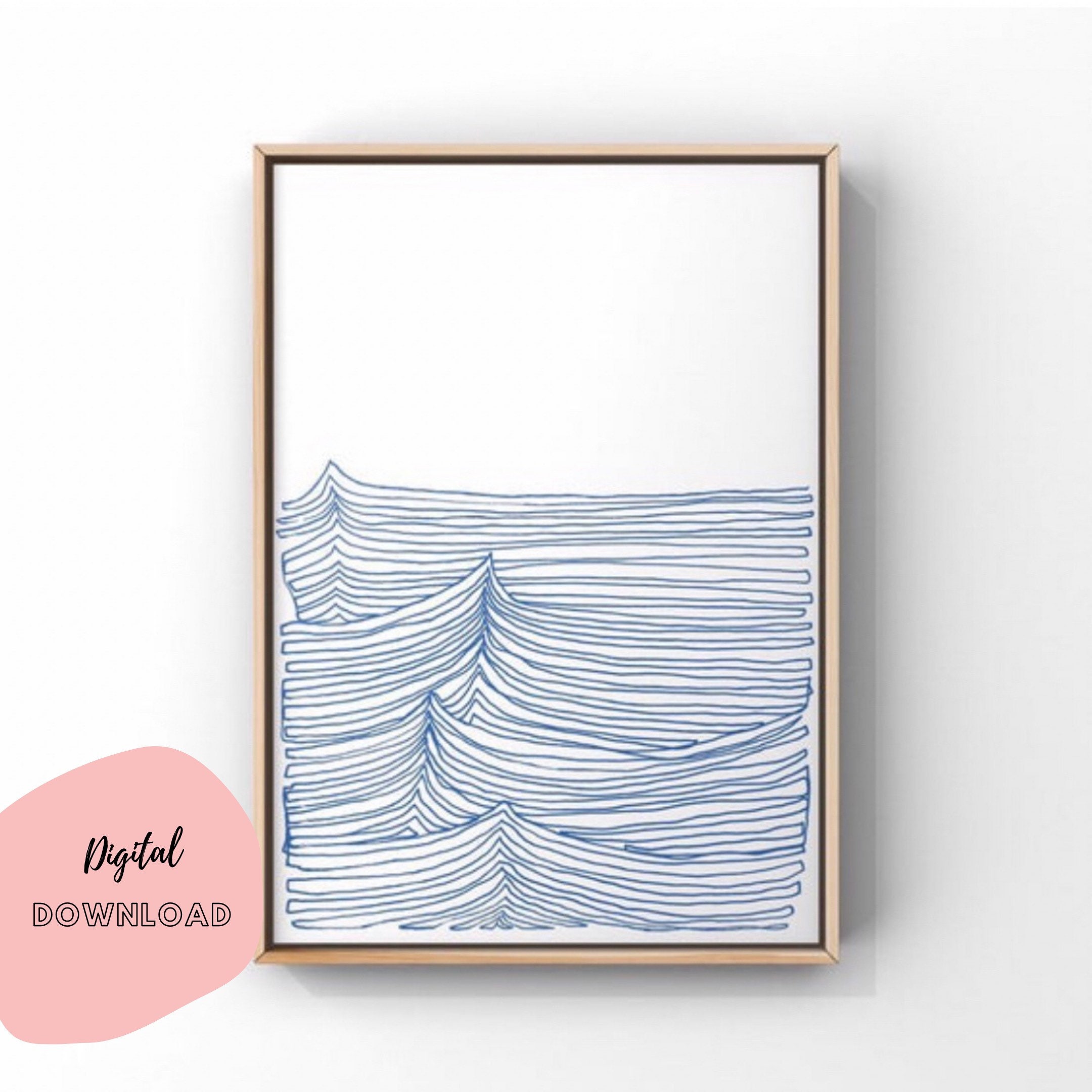 Instant Printable Ocean Art in Blue Simple Sea Line Drawing - Etsy