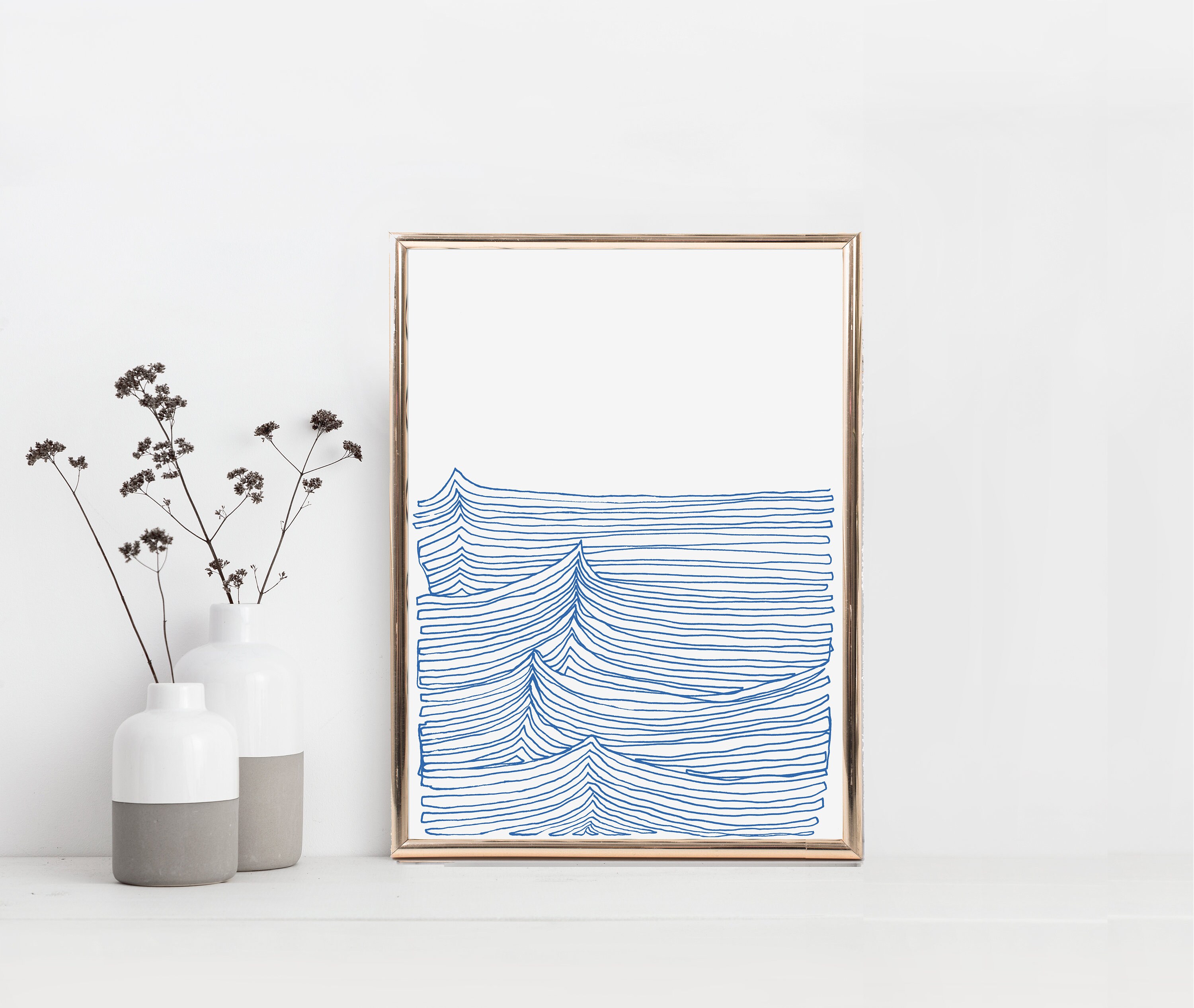 Instant Printable Ocean Art in Blue Simple Sea Line Drawing - Etsy