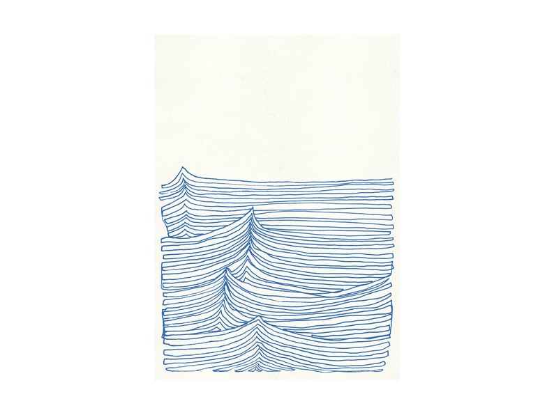 Simple Blue Line Drawing Ocean Art Print Waves Continuous - Etsy