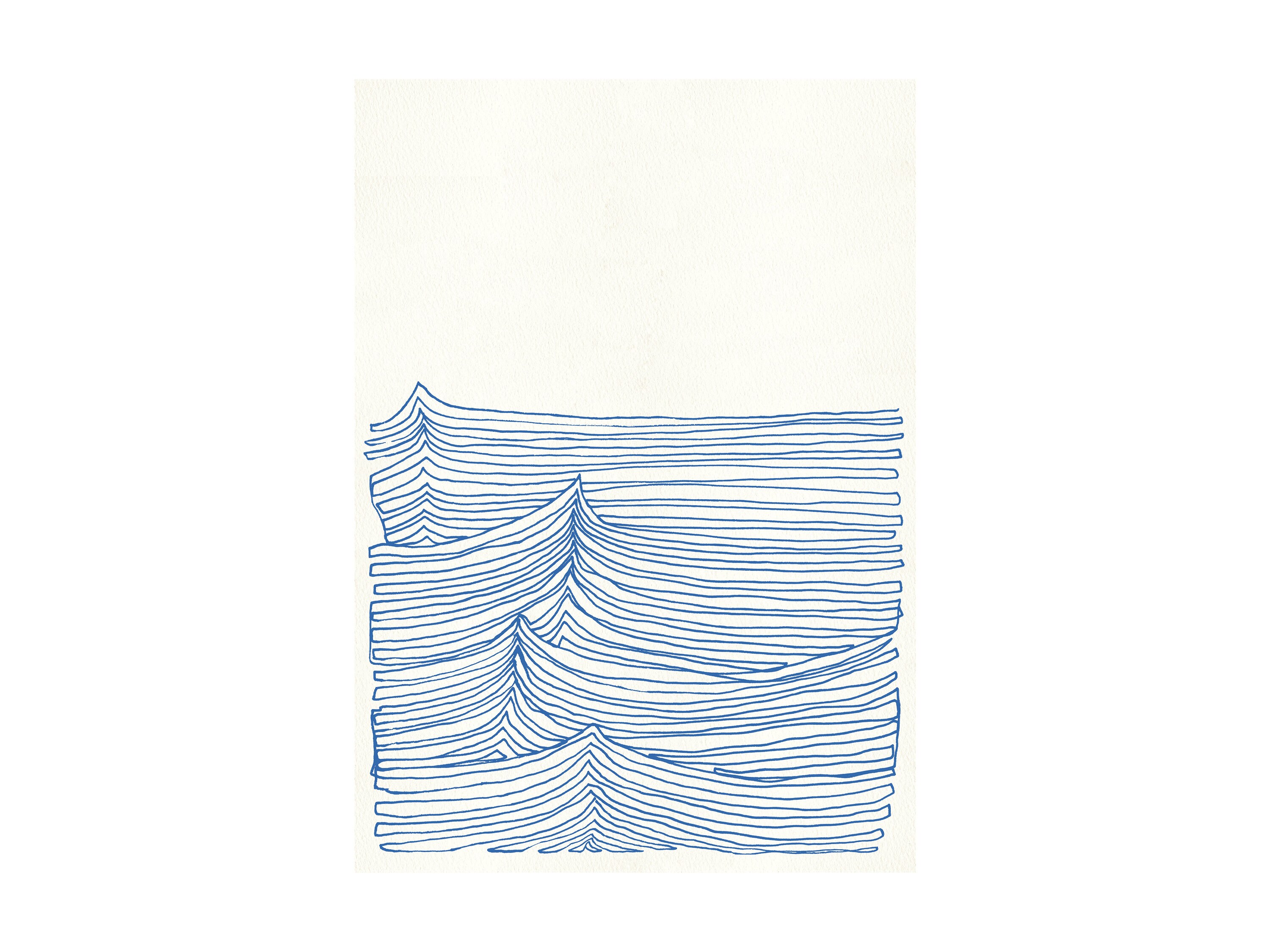 Simple Blue Line Drawing Ocean Art Print Waves Continuous - Etsy