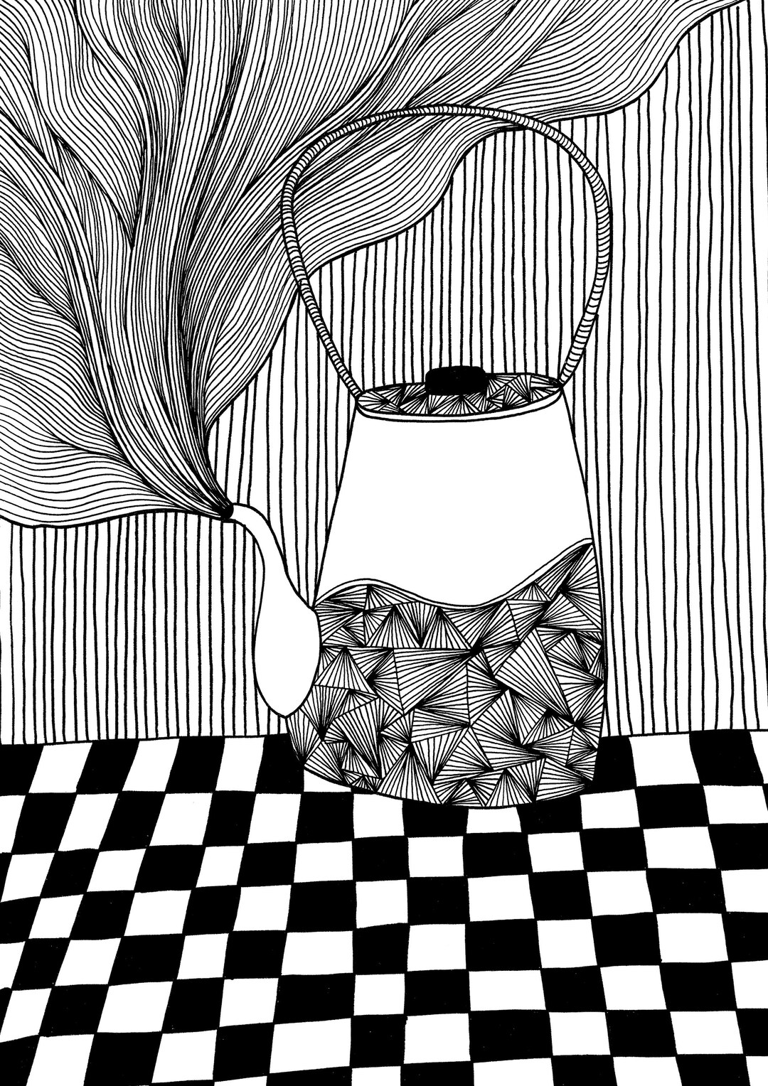 Teapot on Checkerboard Table Art Print, Tea Drawing, Digital Download ...