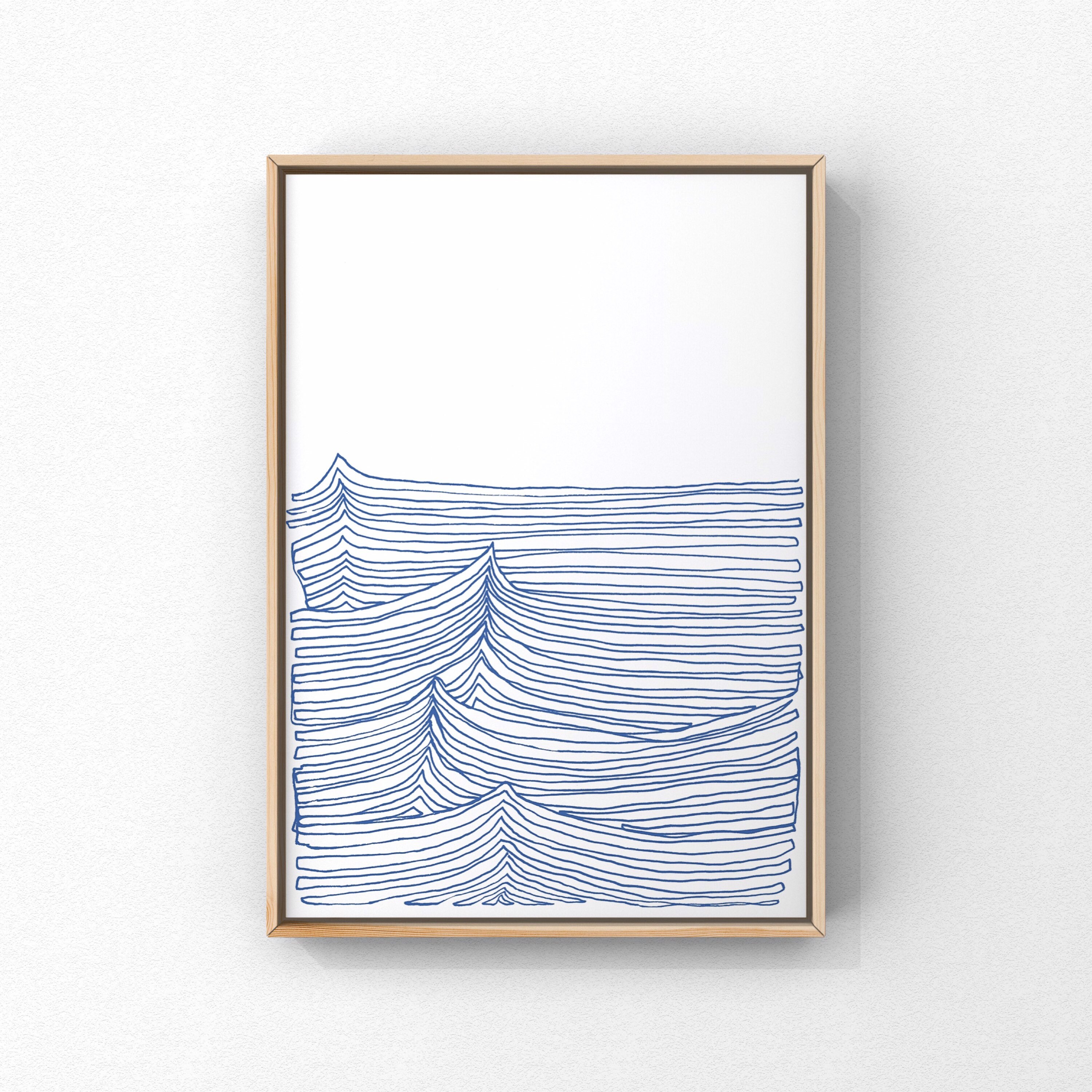 Simple Blue Line Drawing Ocean Art Print Waves Continuous - Etsy