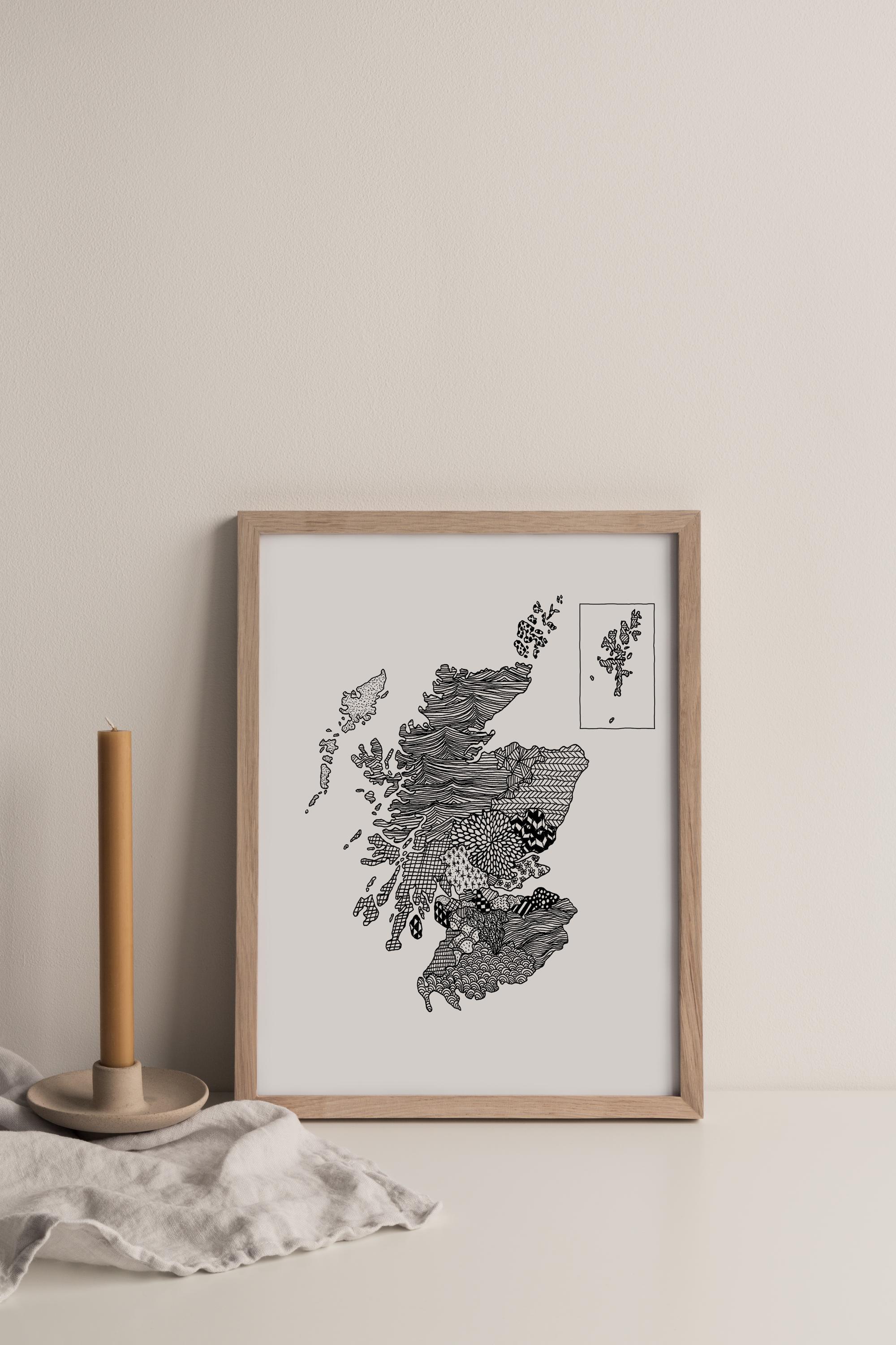 Printable Scotland Map Digital Download - Black & White Hand-drawn Pen ...