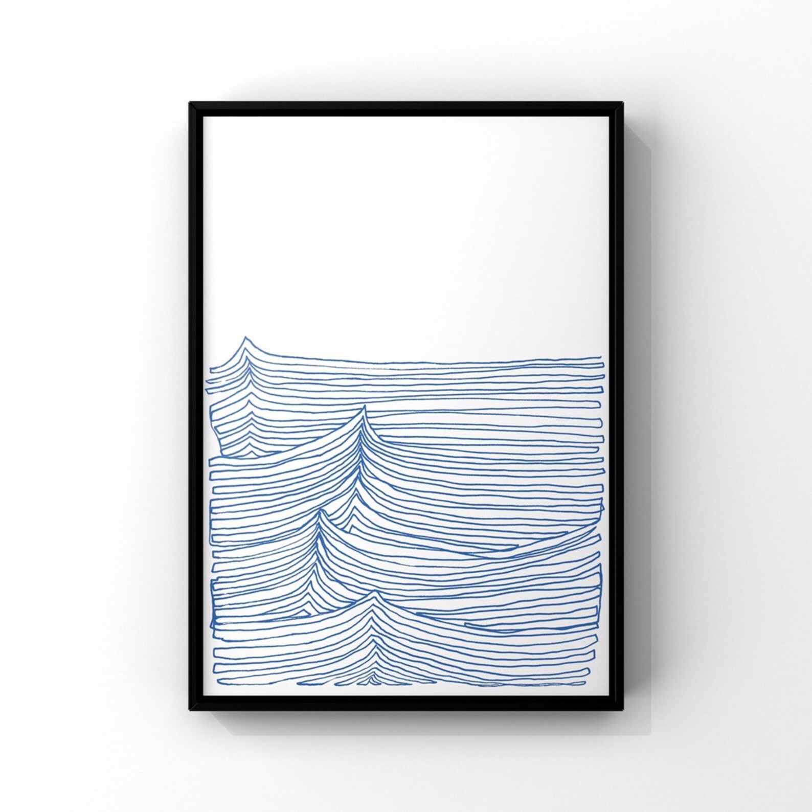 Instant Printable Ocean Art in Blue, Simple Sea Line Drawing ...
