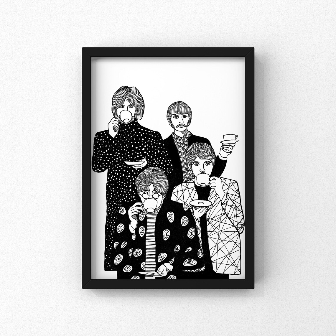 The Beatles Drinking Tea Print Black & White Home Decor Gift - Etsy