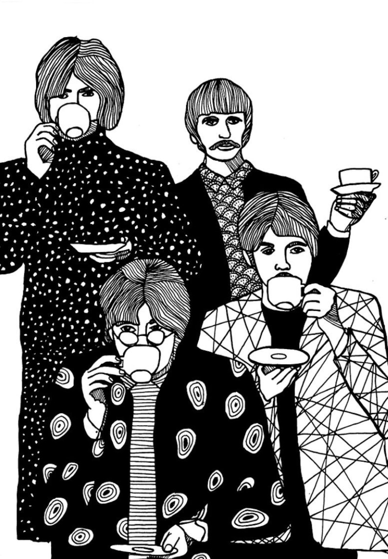The Beatles Drinking Tea Print Black & White Home Decor Gift - Etsy