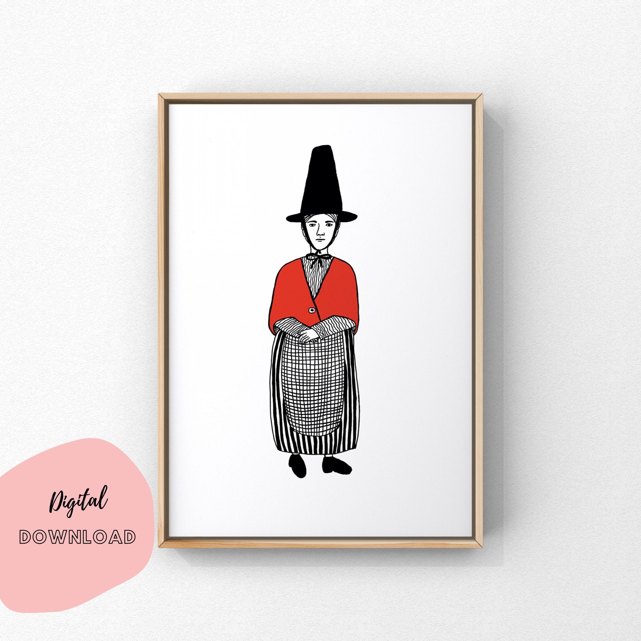 Printable Welsh Lady Traditional Welsh Art Wales Wall Art - Etsy
