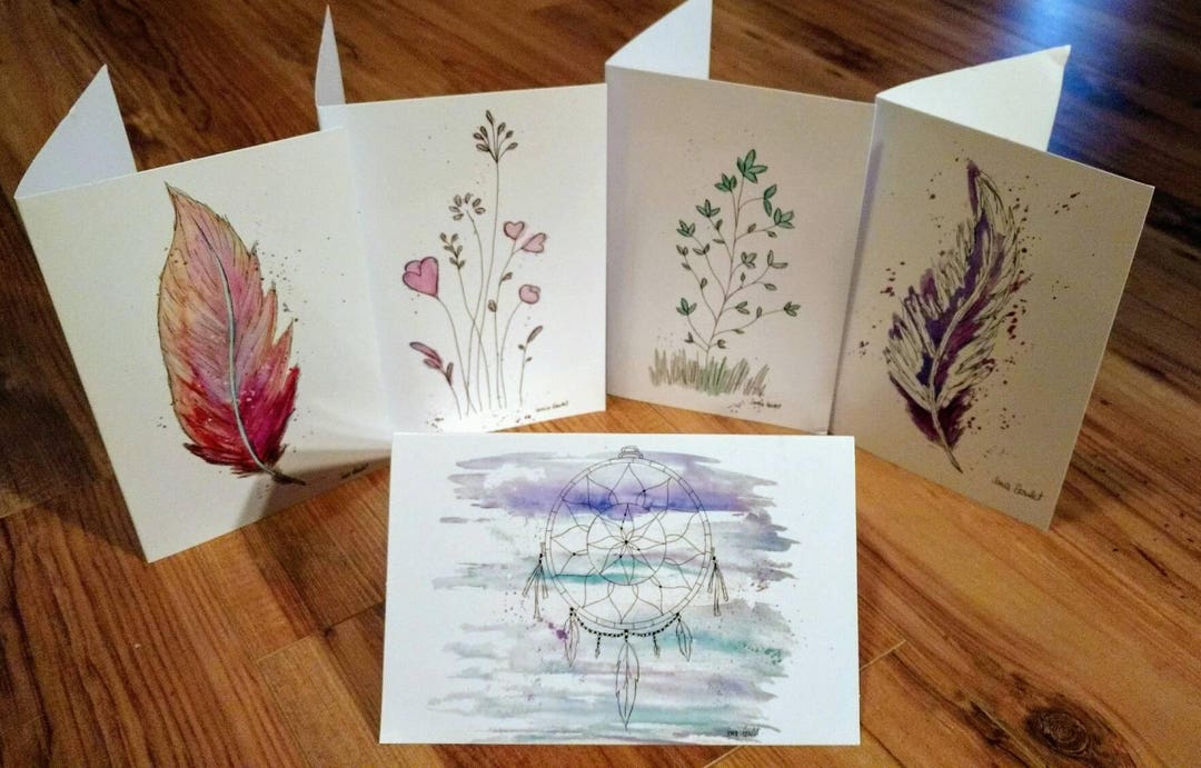Set 5 Greeting Cards, Color, Watercolor, Iced or Not Exterior, Party ...