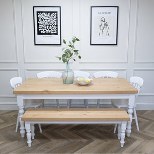Farmhouse Kitchen Dining Table With Rustic Pine Top Set With Bench Etsy