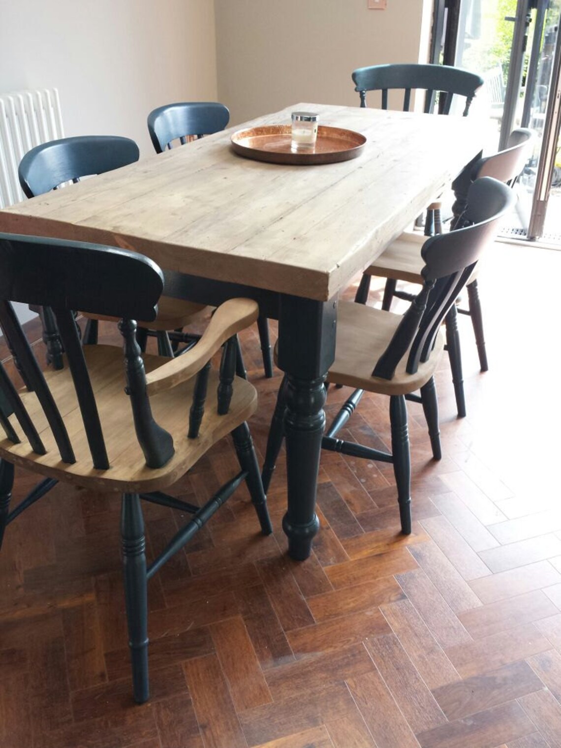 Hague Blue Farmhouse Dining Table With Rustic Reclaimed Wood - Etsy UK