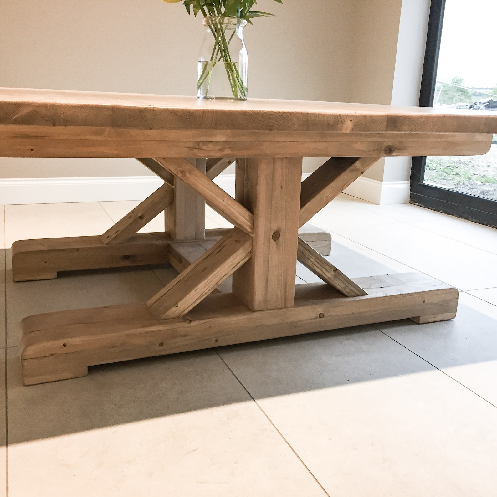 Extra Large 6ft Square Rustic Dining Table With Trestle Style Cross Leg ...