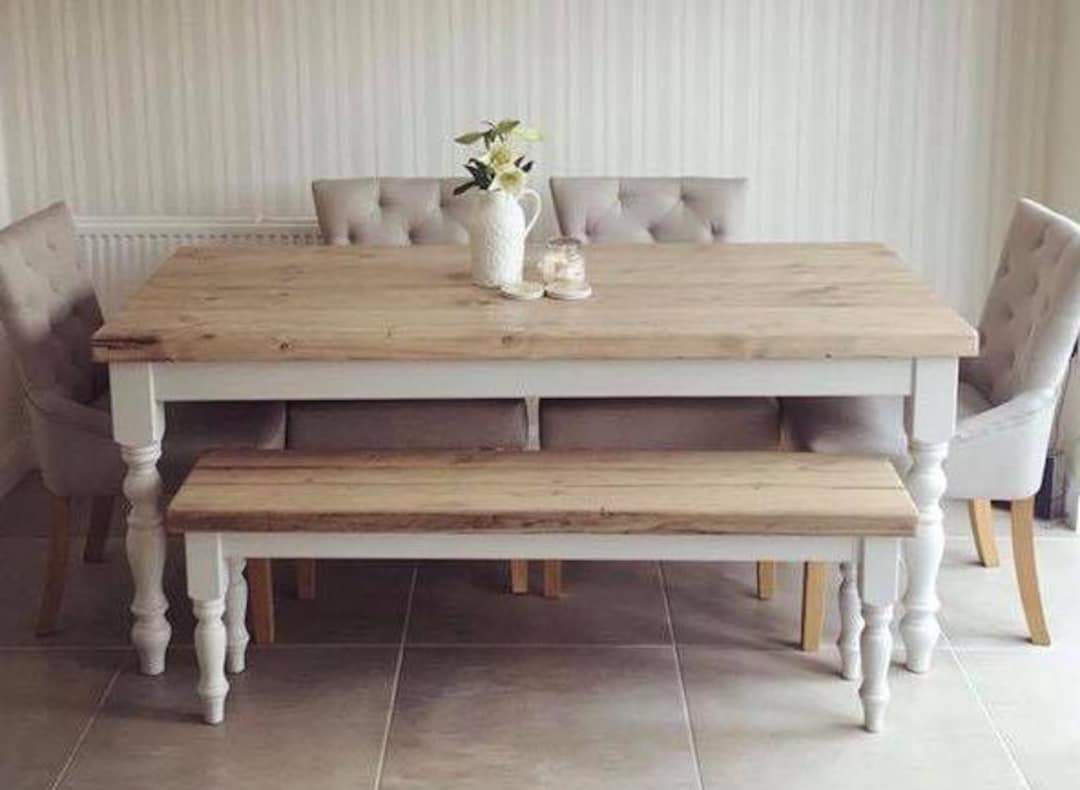 5ft Farmhouse Dining Table With Rustic Pine Wood Top and Bench, Made to ...