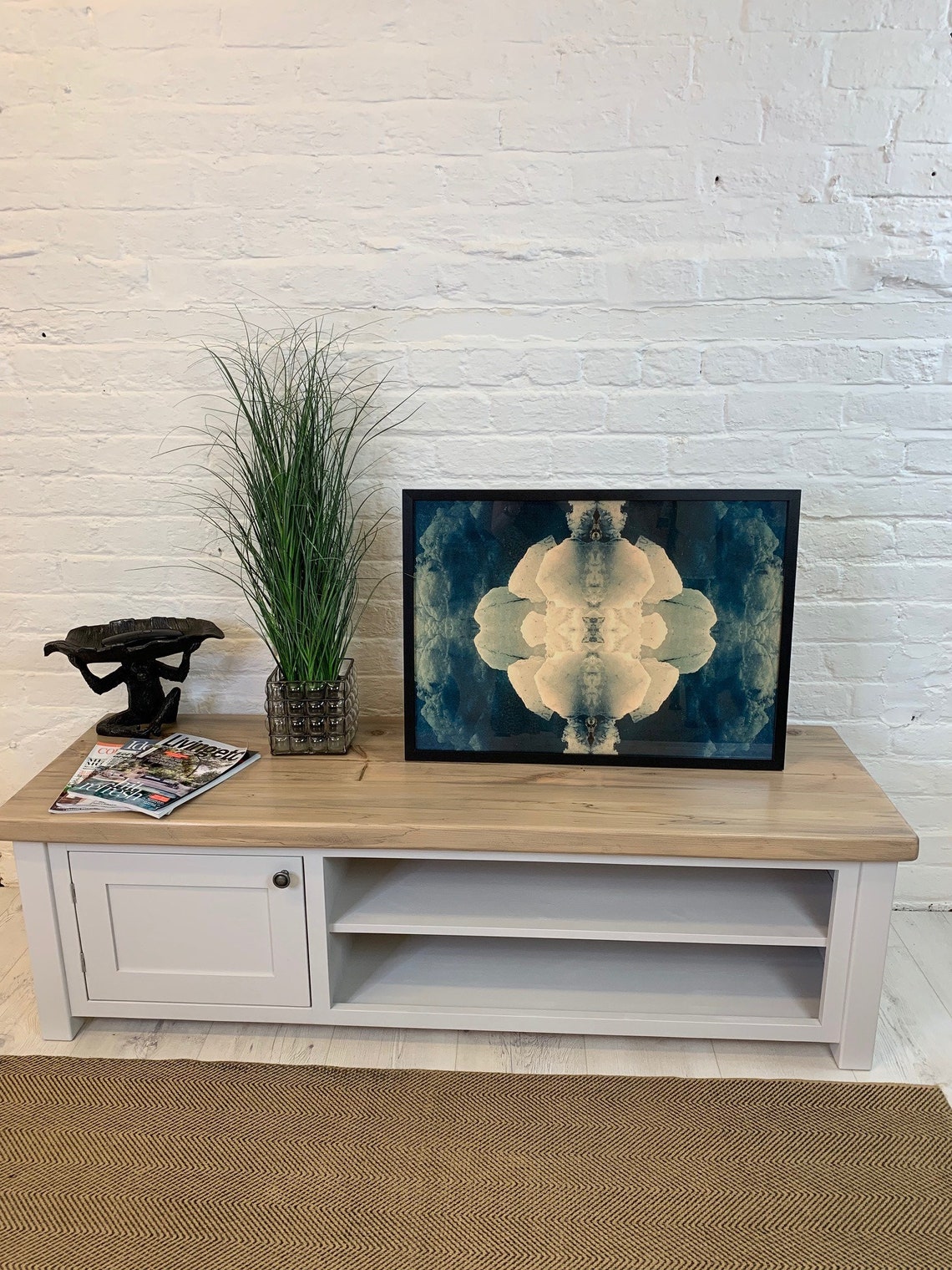 Large Low and Wide Tv Unit With Shaker Cupboard and Open Shelves. Made ...