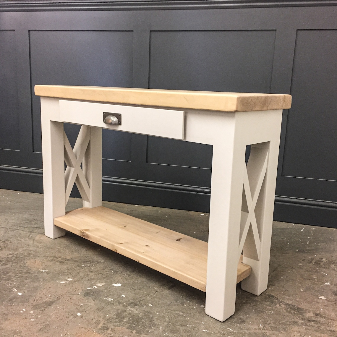Rustic Console Table With Thick Rustic Pine Wood Top Drawer & Lower ...