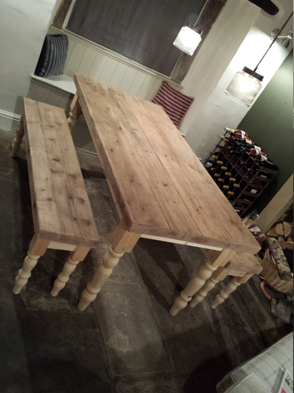 Farmhouse Dining Table Set with 2 benches rustic | Etsy