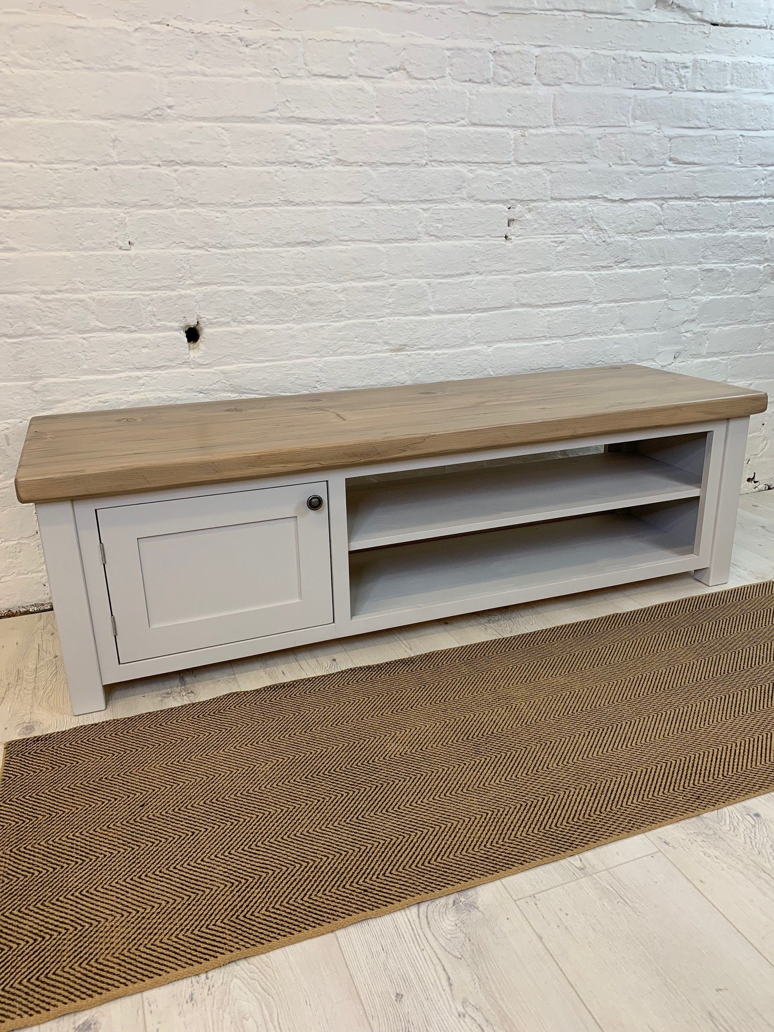 Large Low and Wide Tv Unit With Shaker Cupboard and Open Shelves. Made ...
