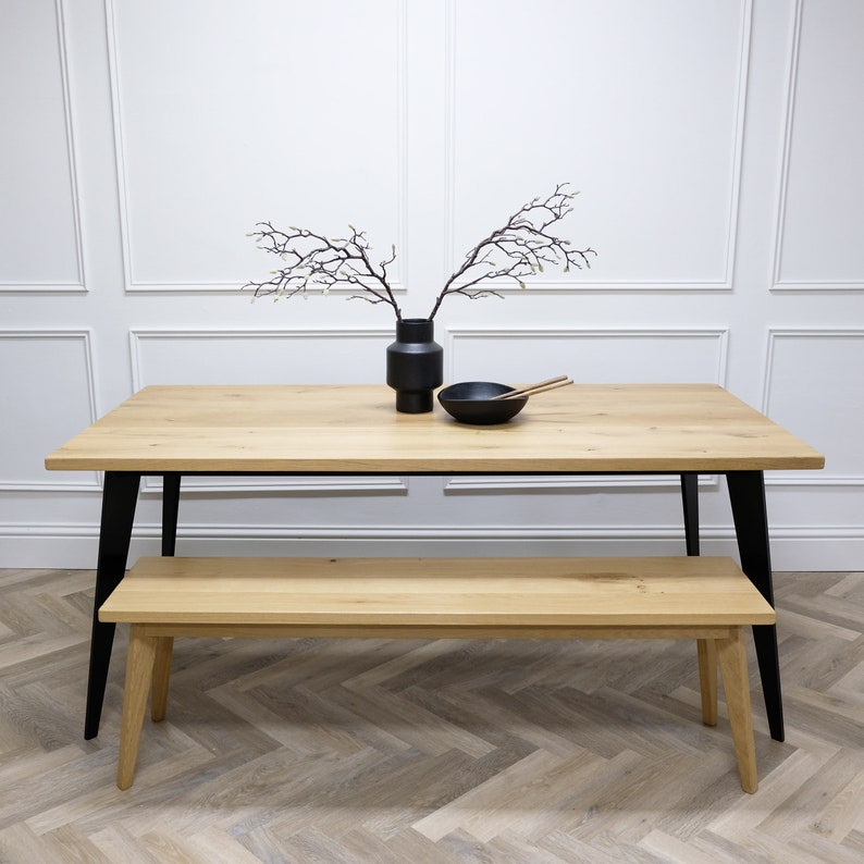 Chiswick Oak Dining Table With Tapered Steel Legs and Solid - Etsy UK