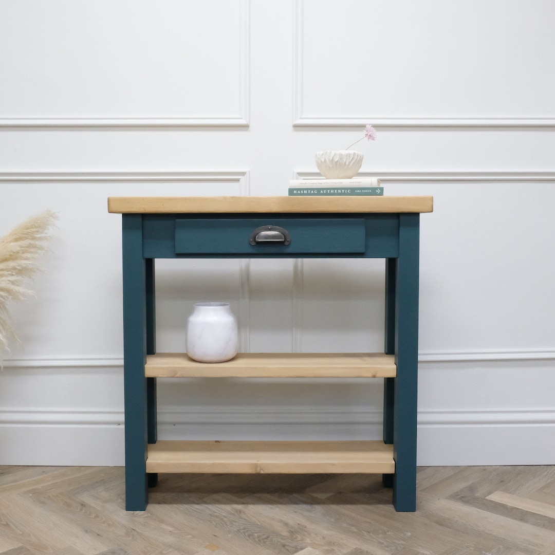 Rustic Pine Wood Top Console Table With Shoe Rack. Small Hall Side ...
