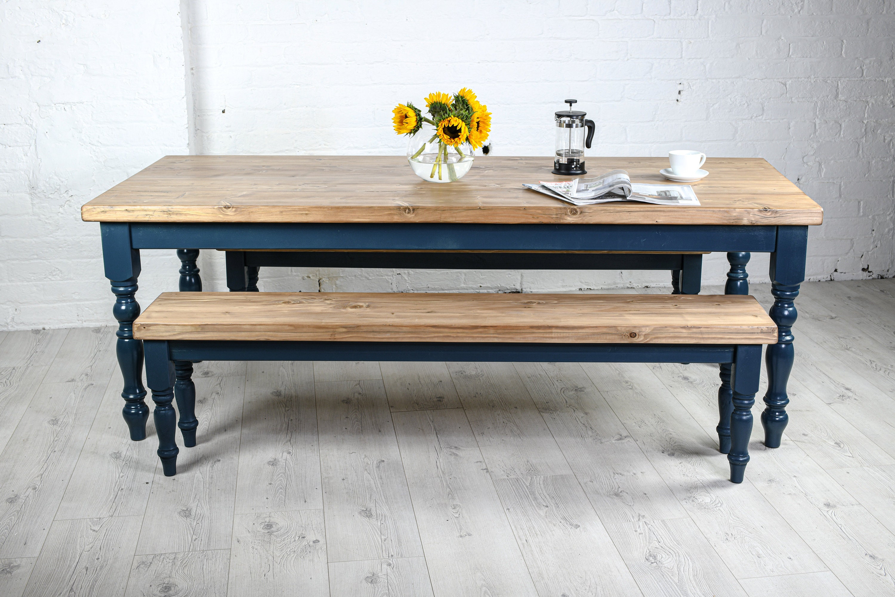 Farmhouse Dining Table and Bench Set Rustic Kitchen Table | Etsy