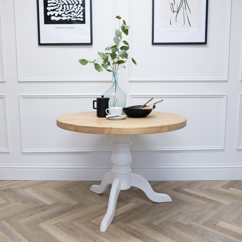 Round Farmhouse Table With Painted Pedestal Base. Rustic - Etsy