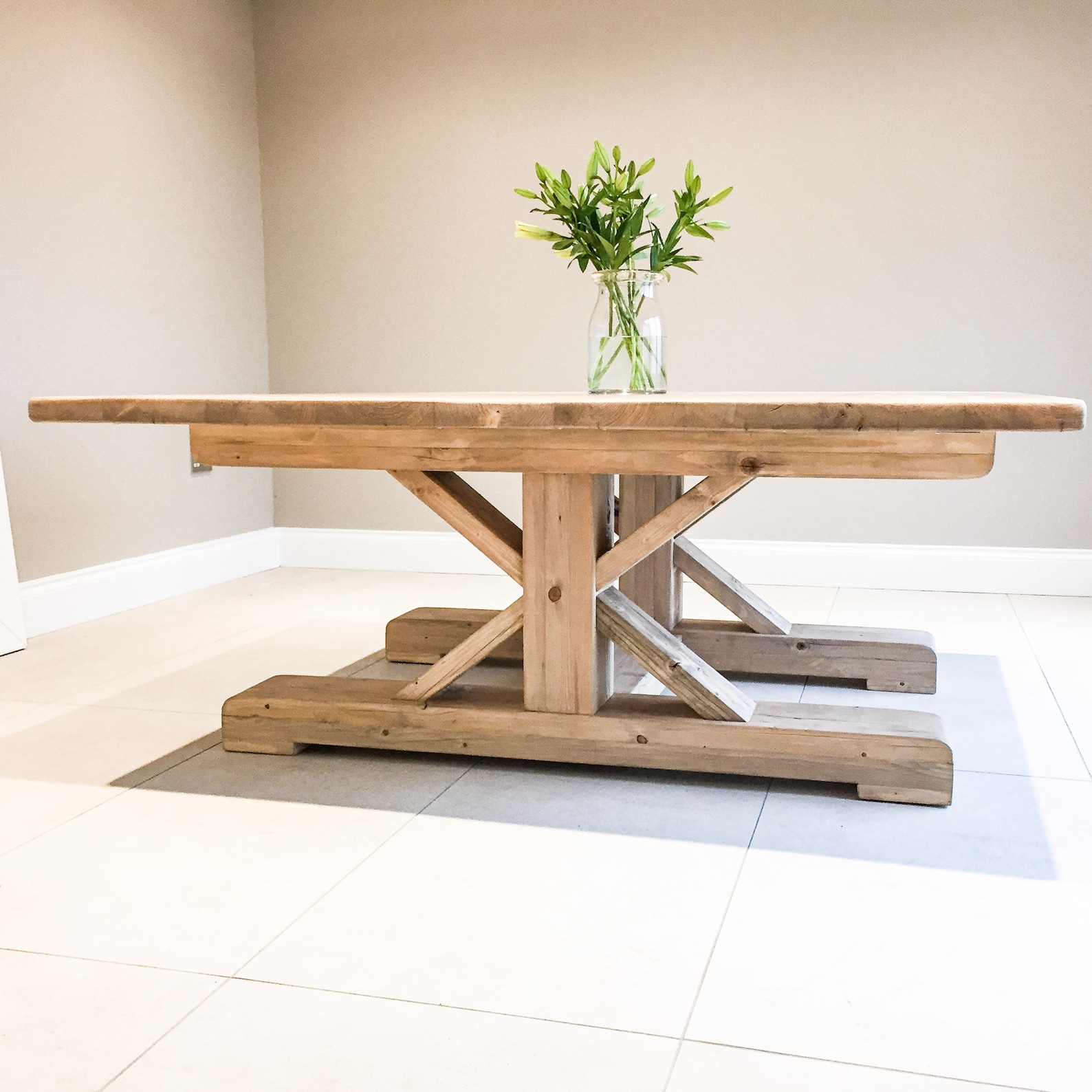 Extra Large 6ft Square Rustic Dining Table With Trestle Style Cross Leg ...