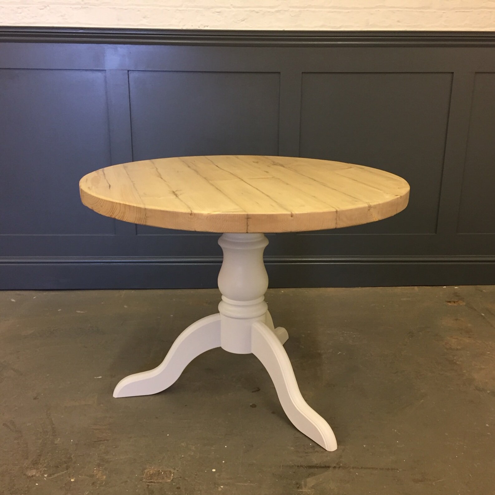 Round Farmhouse Table With Painted Pedestal Base. Rustic - Etsy