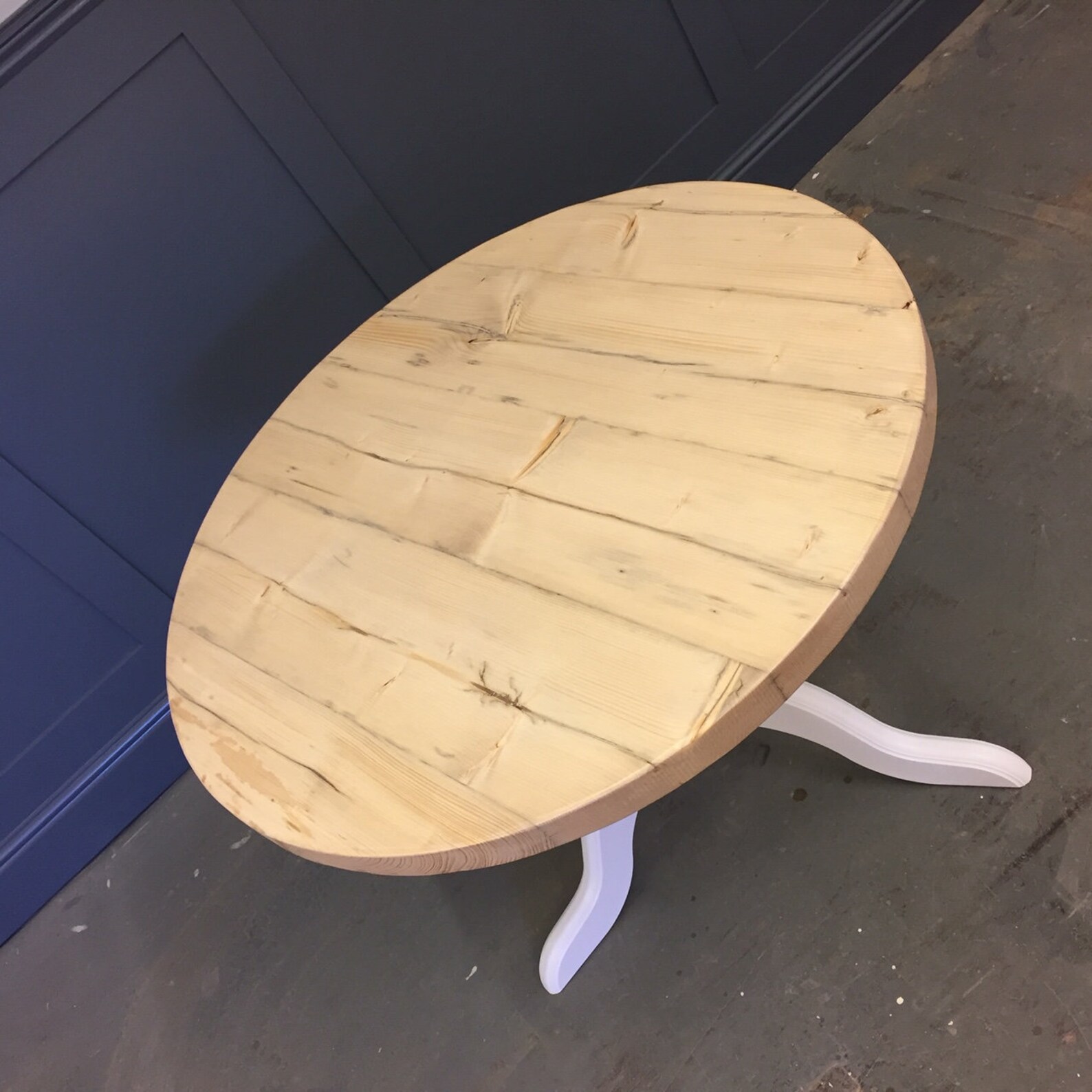 Round farmhouse table with painted pedestal base. Rustic | Etsy