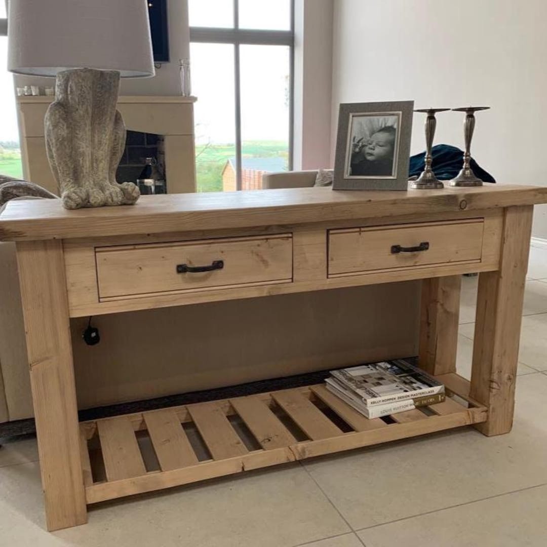 Solid Rustic Pine Sideboard Console Table With Chunky Legs. Farmhouse ...