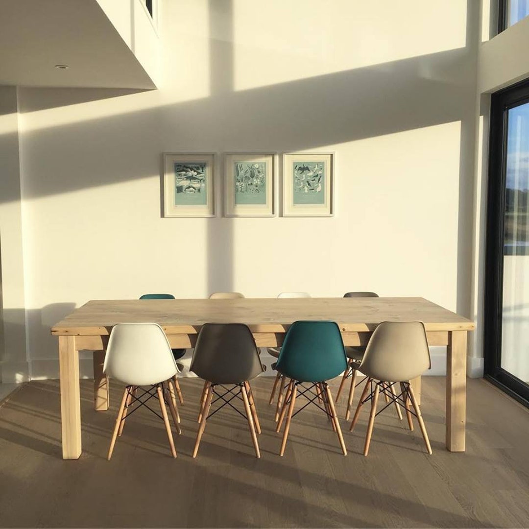 Solid Rustic Pine Wood Chunky Square Leg 10 Seater Dining Table in ...