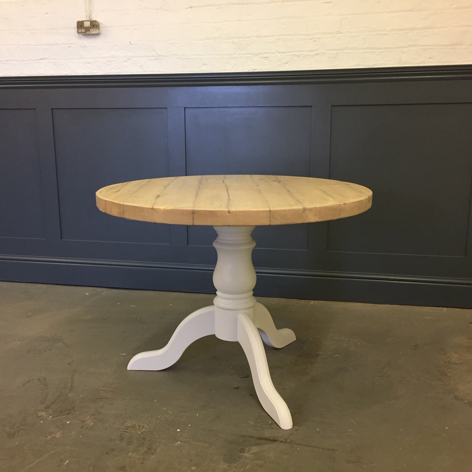 Round Farmhouse Table With Painted Pedestal Base. Rustic - Etsy
