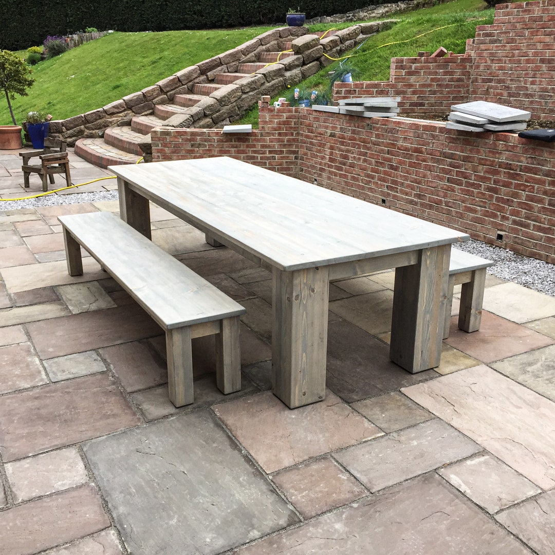 Large 12 Seater Garden Dining Table With 2 Matching Benches. - Etsy UK