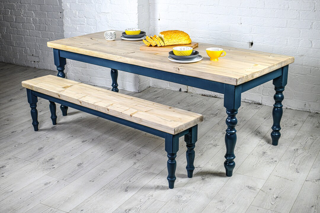 Scrub Top Farmhouse Dining Table Set With Benches - Rustic - Handmade ...