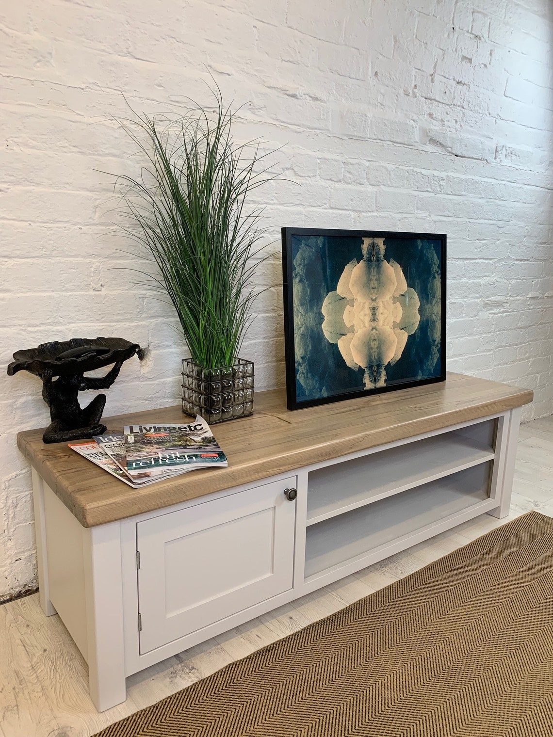 Large Low and Wide Tv Unit With Shaker Cupboard and Open - Etsy UK