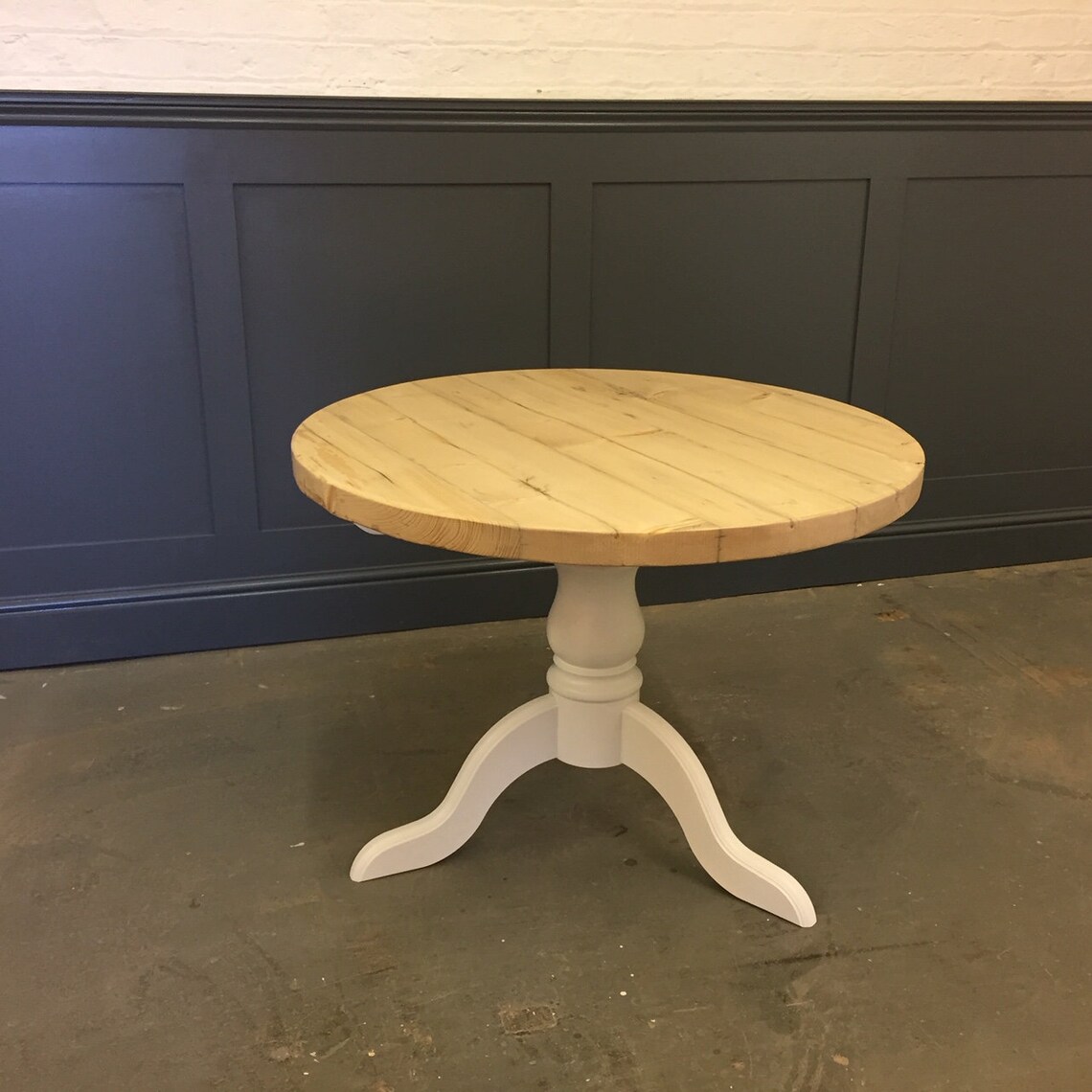 Round Farmhouse Table With Painted Pedestal Base. Rustic - Etsy