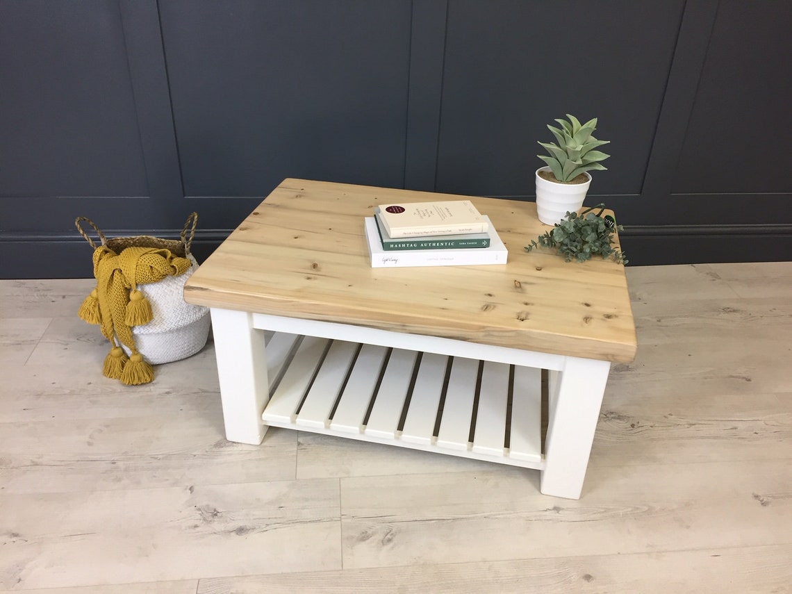 Farmhouse style chunky coffee table with reclaimed wood top | Etsy